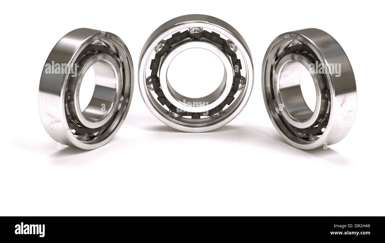 Horizontal arrangement of three ball bearings isolated on white ...