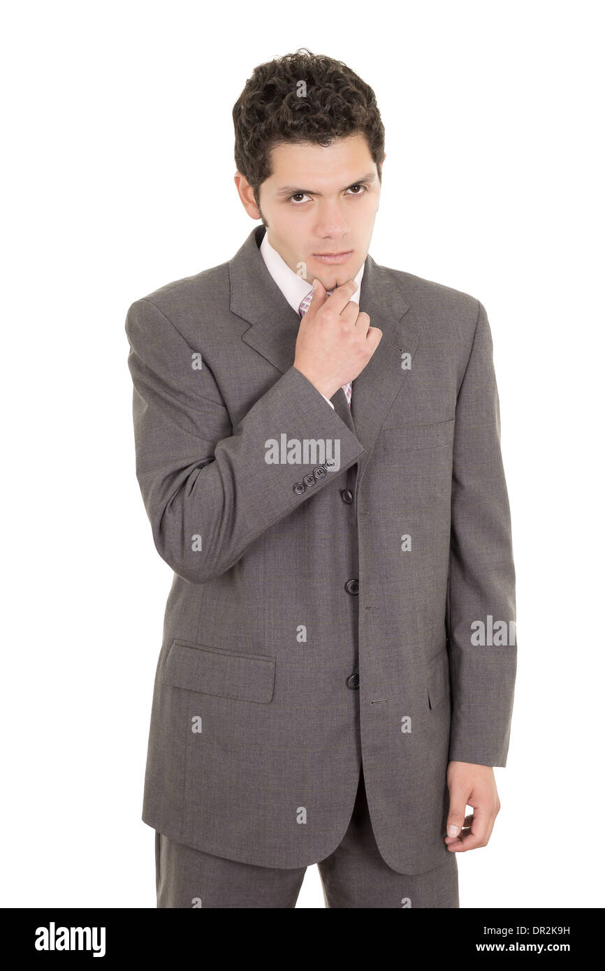 Hispanic thinking man isolated on white background Stock Photo - Alamy