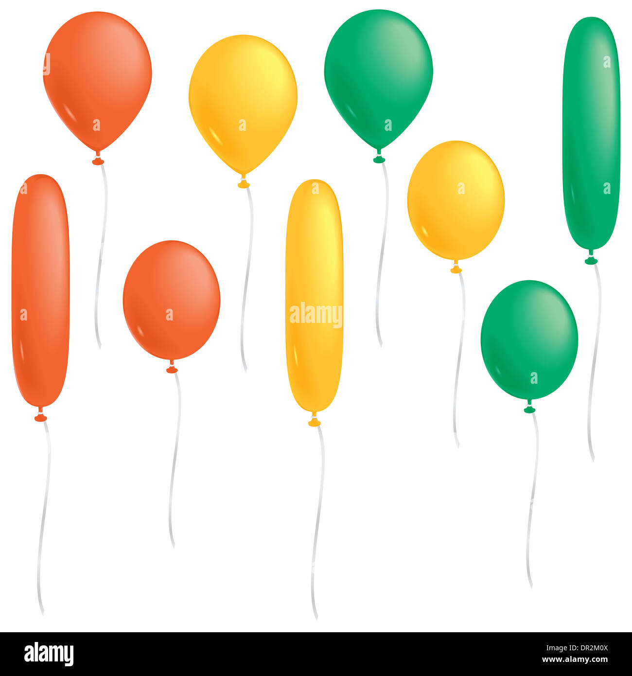 A of orange, yellow and green balloons isolated on white Stock Photo ...