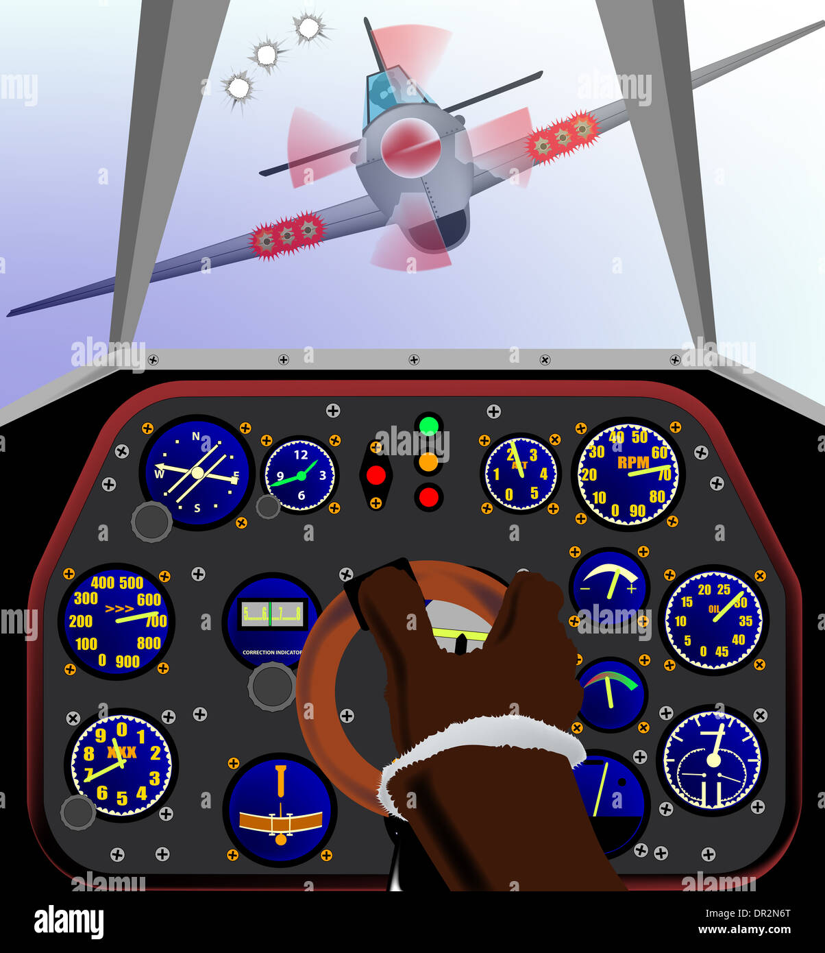 The cockpit of a world war two fighter plane engaging the enemy Stock ...