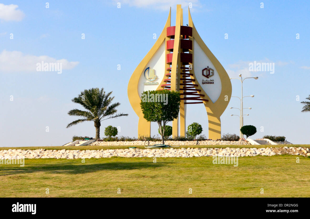 Qatargas sponsored monument in the middle of a roundabout in Al Ruwais ...