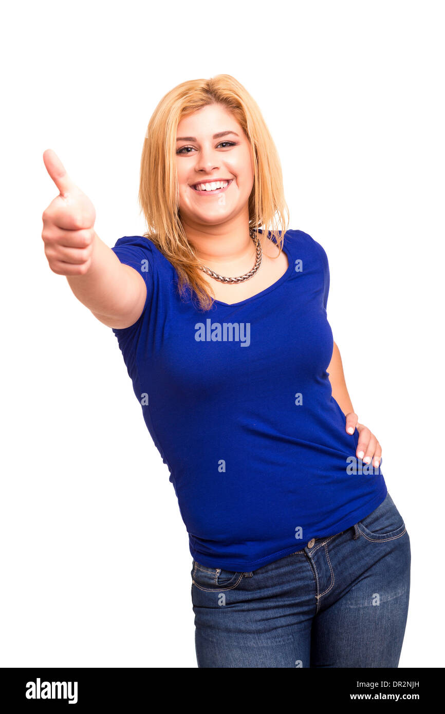 Happy overweighted woman posing isolated over white background Stock ...