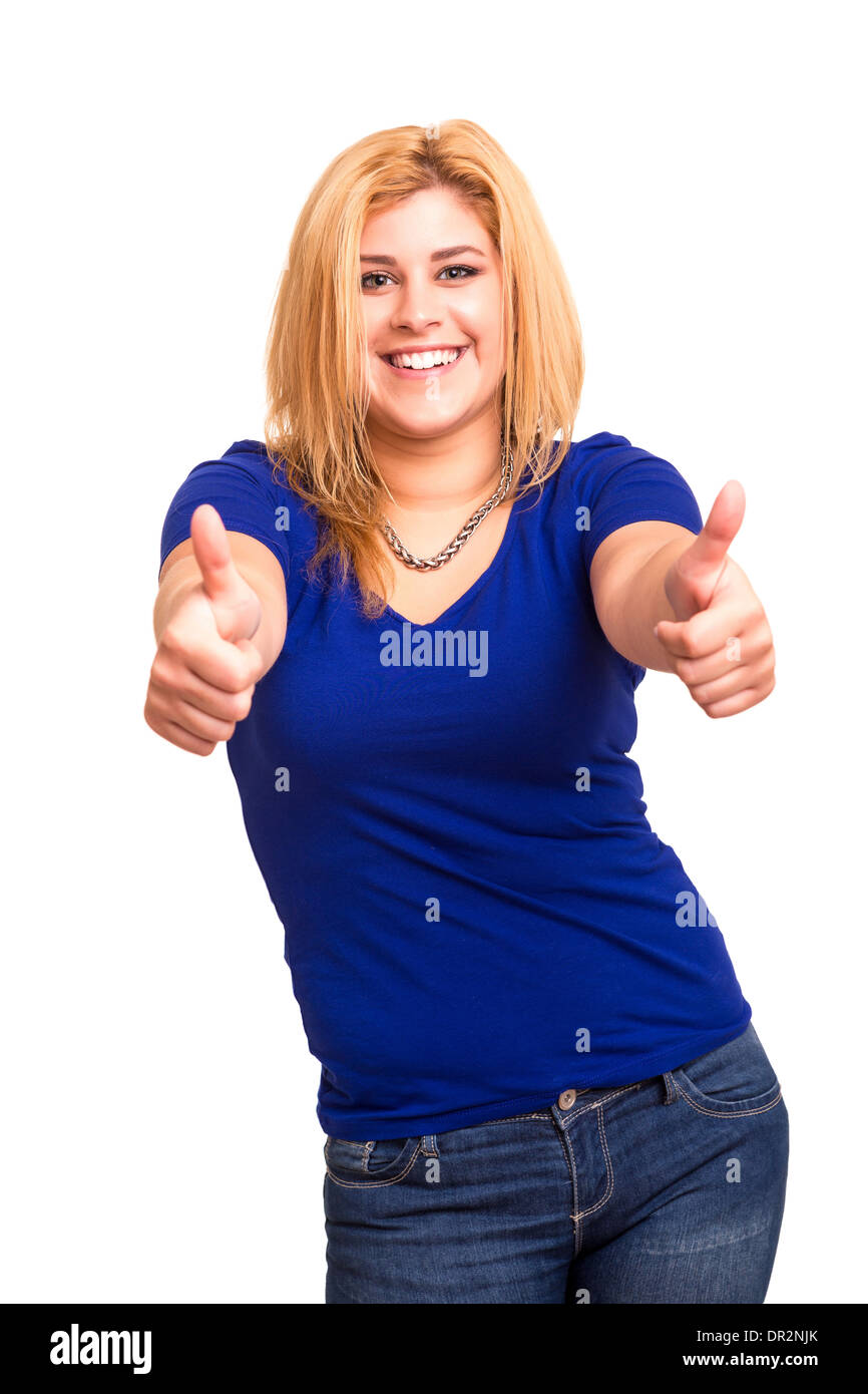 Happy overweighted woman posing isolated over white background Stock ...