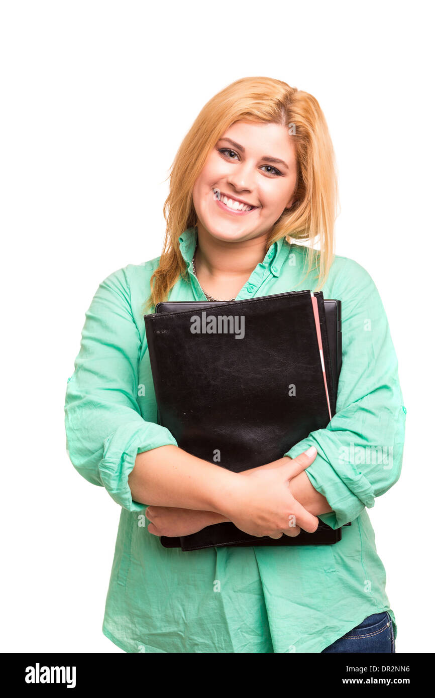 Happy overweighted woman posing isolated over white background Stock ...