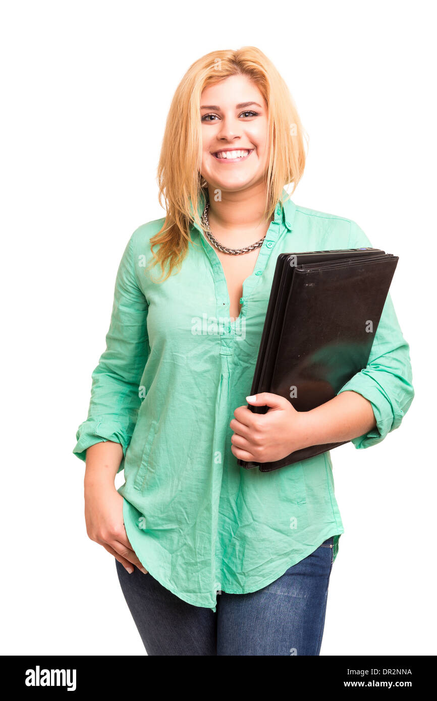 Happy overweighted woman posing isolated over white background Stock ...