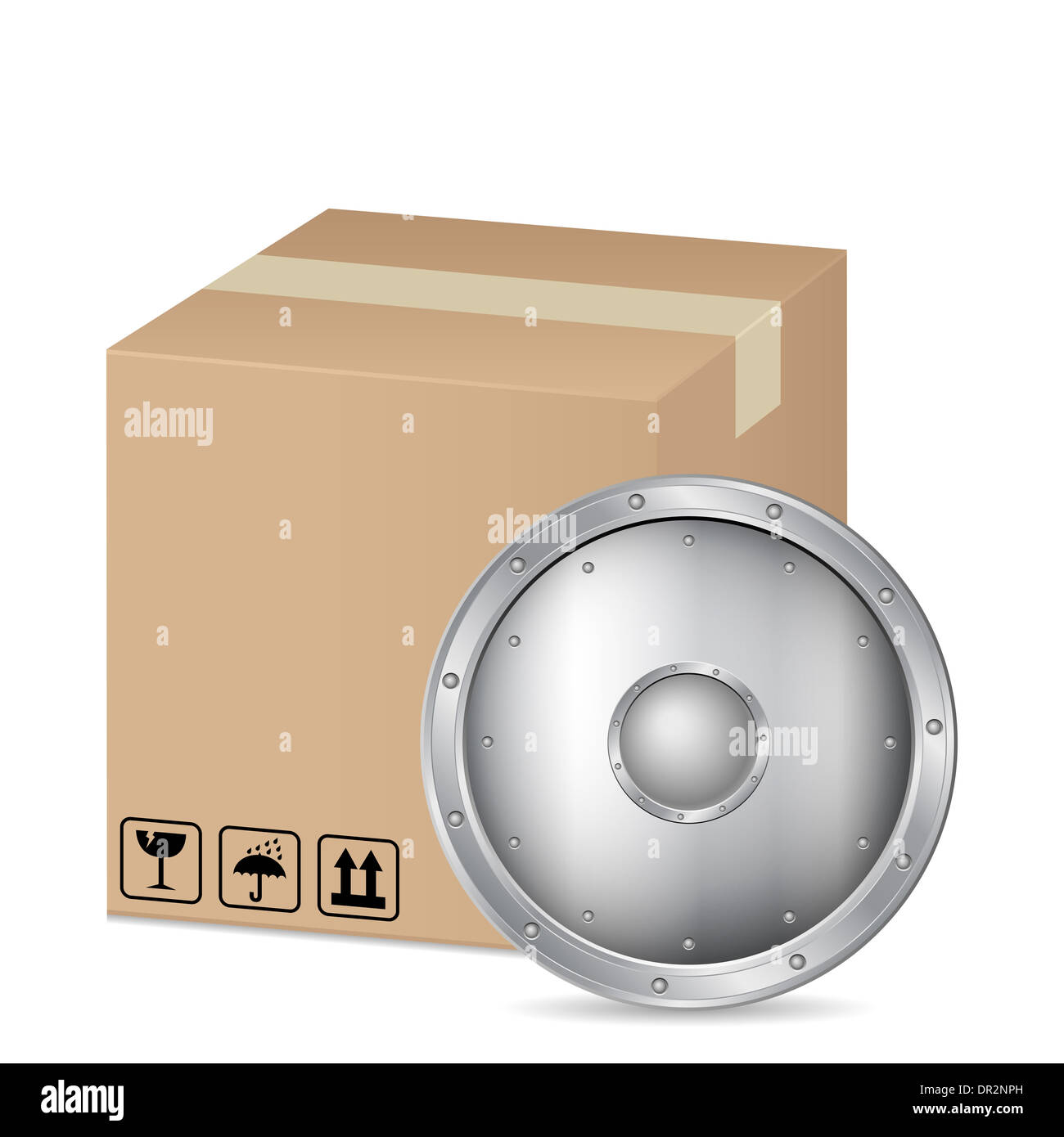 box and shield on a white background Stock Photo - Alamy