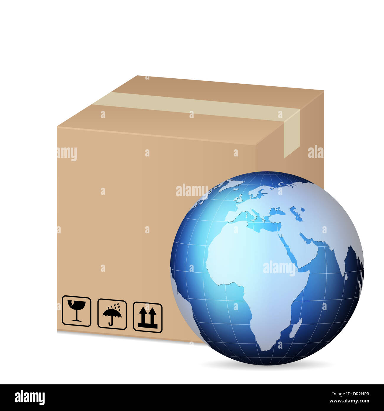 box and world globe on a white background Stock Photo - Alamy
