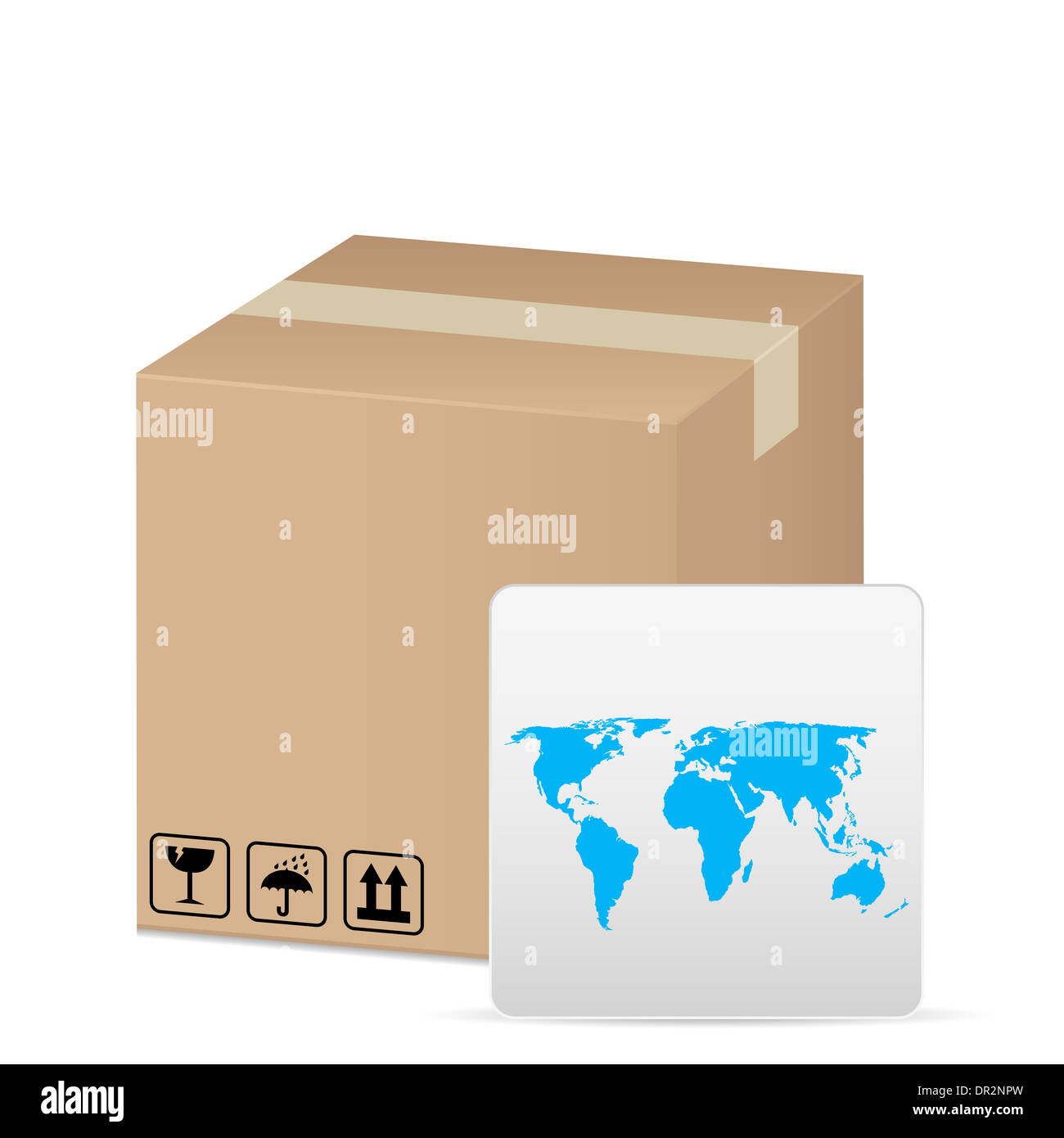 box and world map on a white background Stock Photo - Alamy