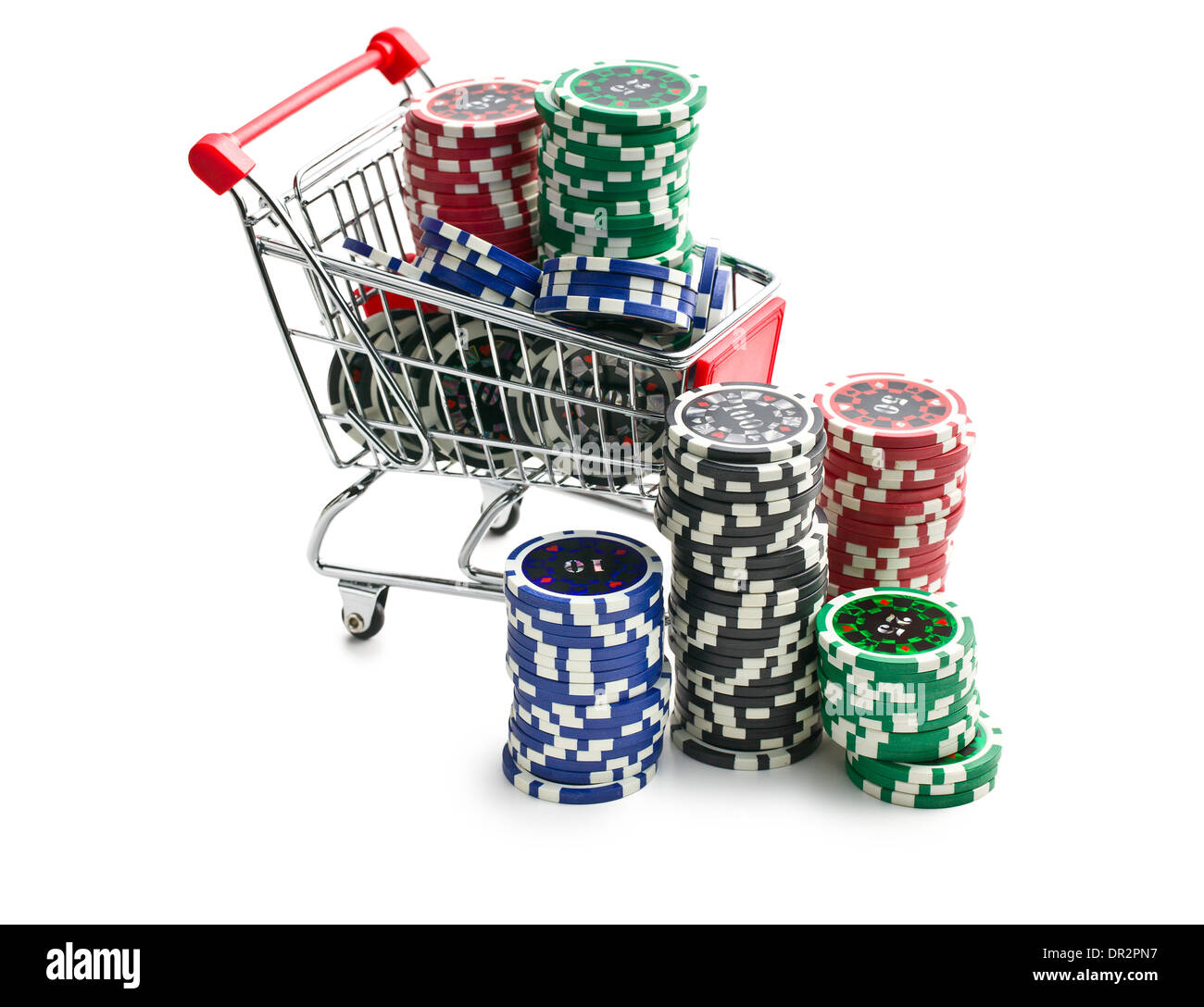 poker chips in shopping cart on white background Stock Photo - Alamy