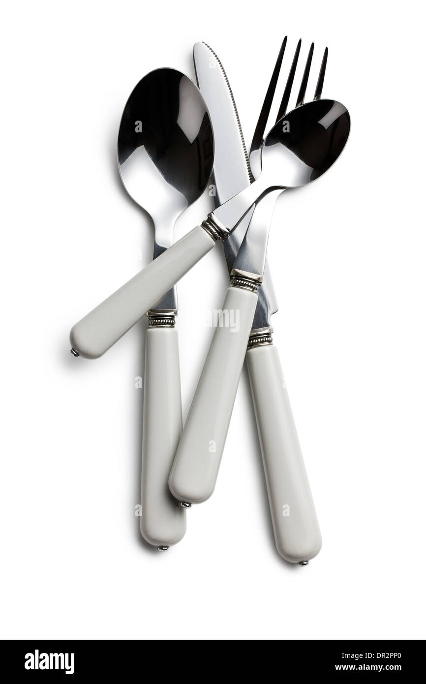 top view of cutlery on white background Stock Photo - Alamy