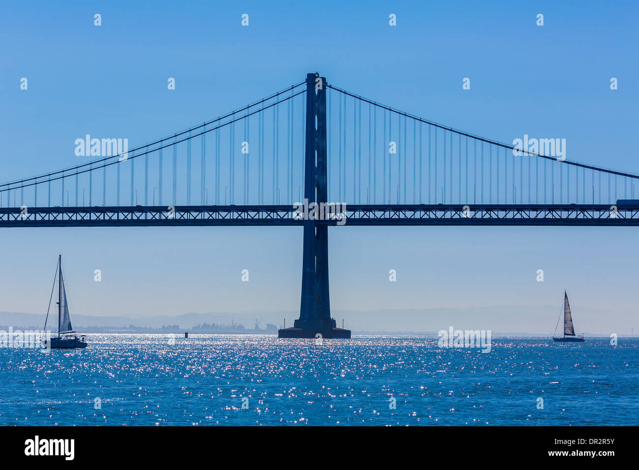 San Francisco Bay bridge sailboat from Pier 7 in California USA Stock ...