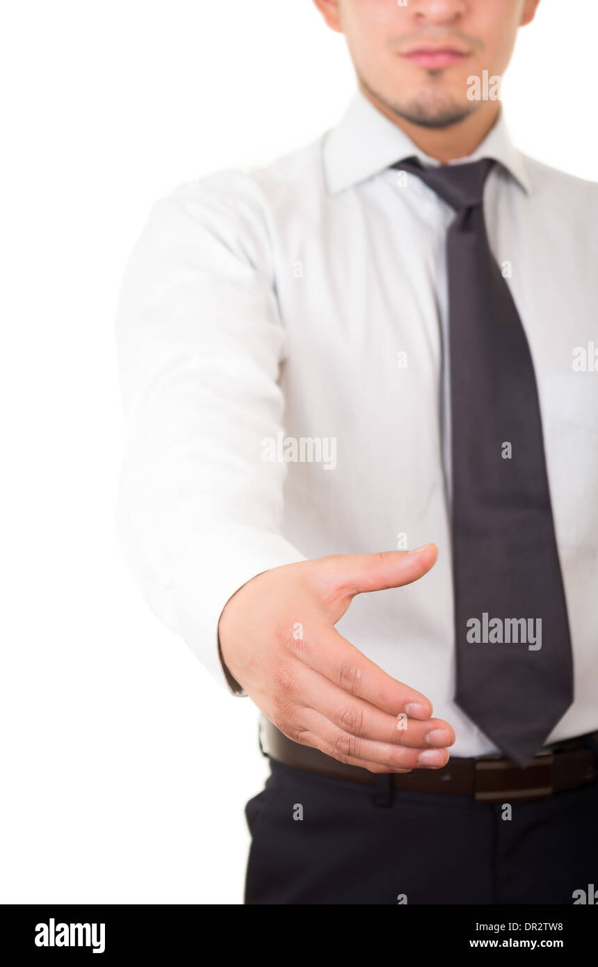 Hispanic business man giving a handshake Stock Photo - Alamy