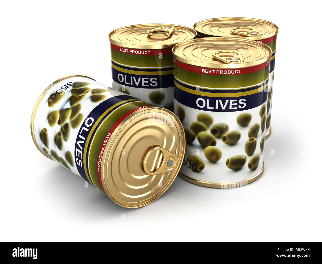 Canned olives on white isolated background. 3d Stock Photo - Alamy
