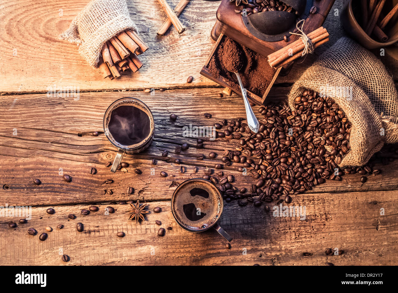 Enjoy your coffee made of grinding grains Stock Photo - Alamy