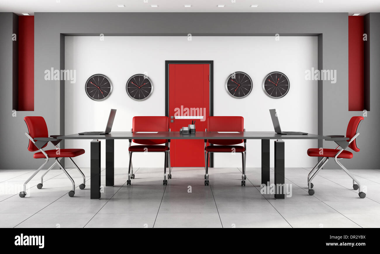 Contemporary boardroom with red and black furniture- rendering Stock ...