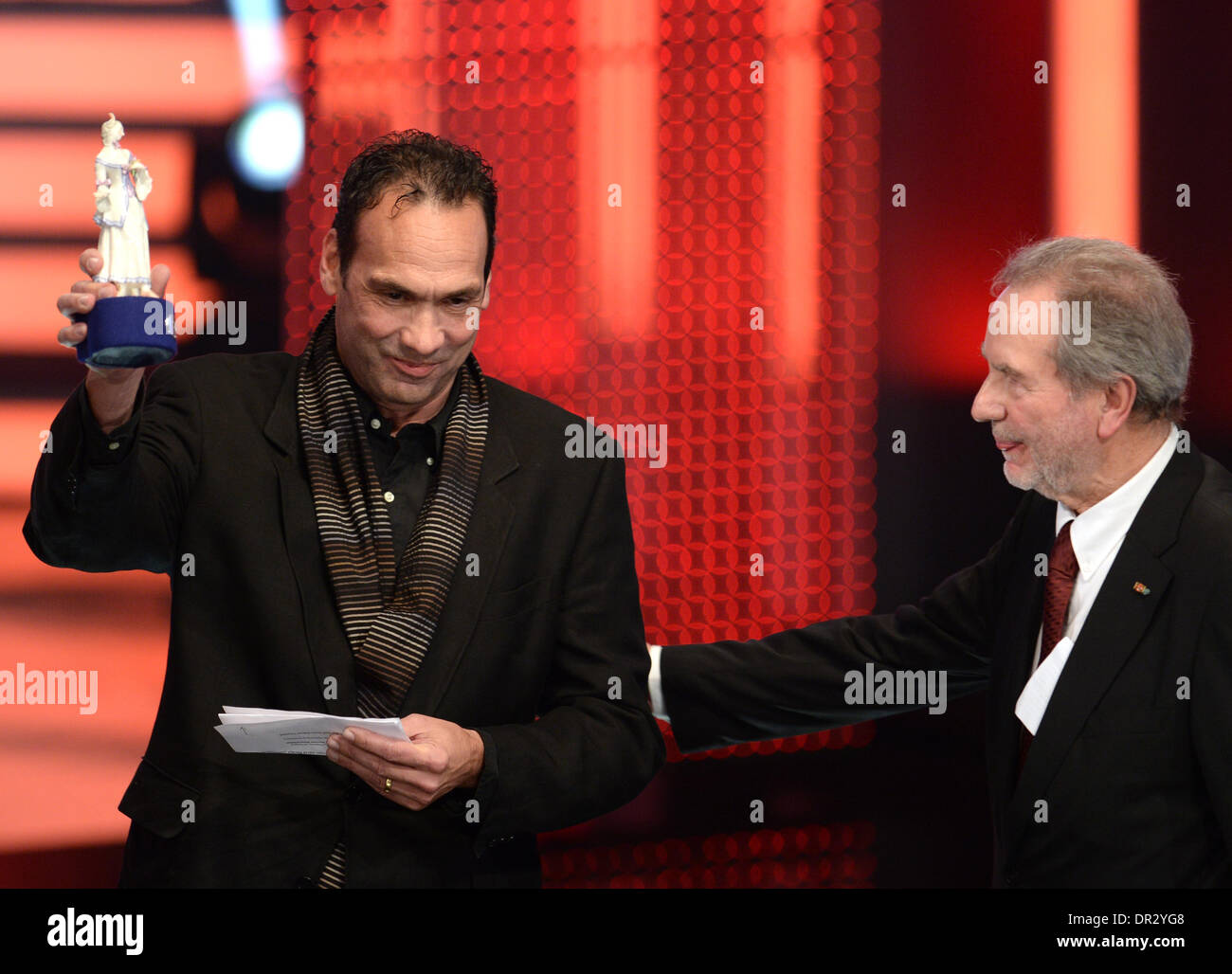 Munich, Germany. 17th Jan, 2014. Producer Edgar Reitz (R) and his son ...