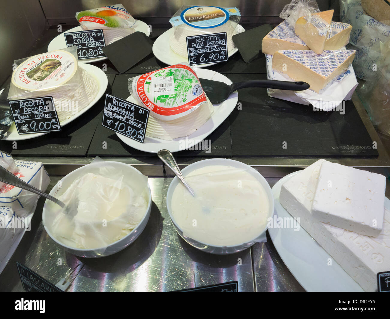 Ricotta cheese display, Italy Stock Photo - Alamy