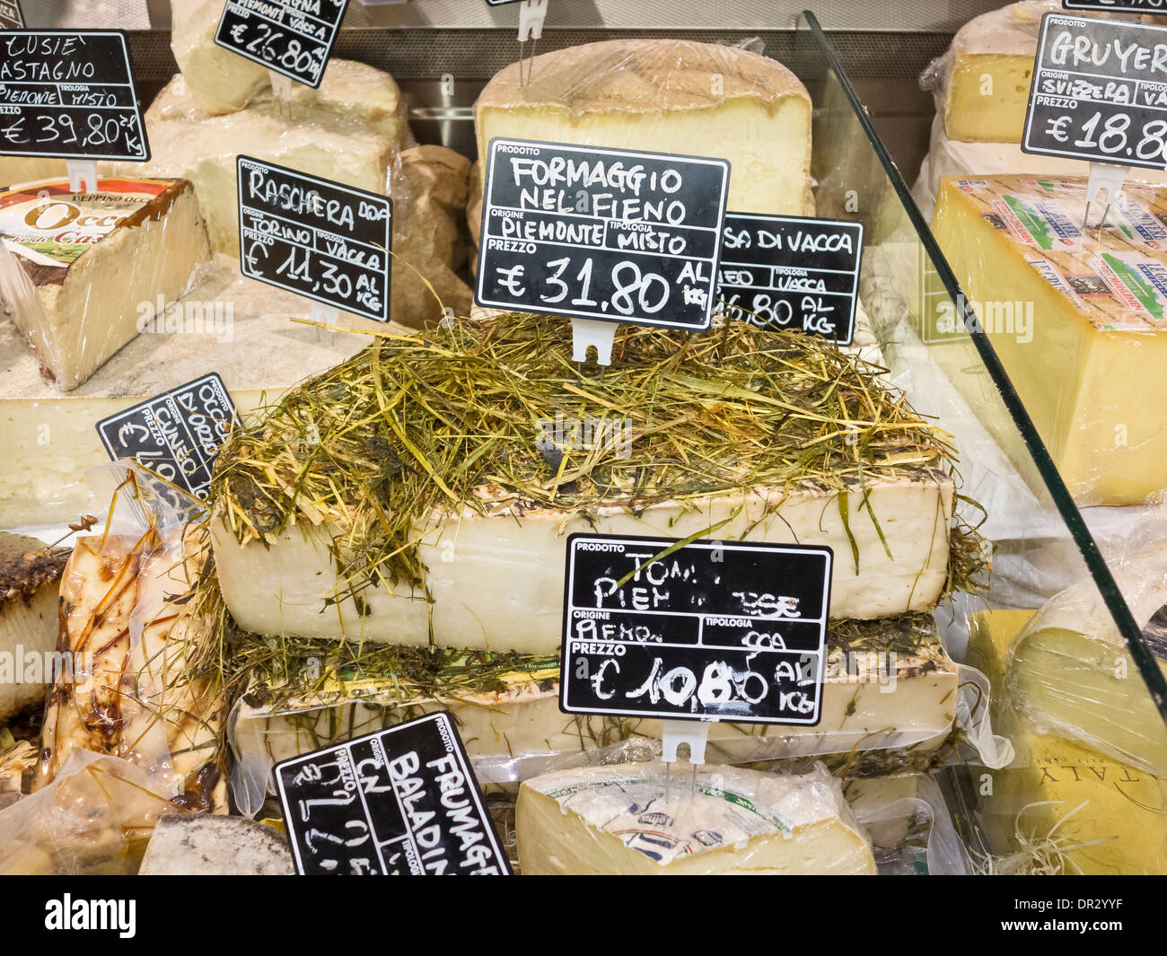 Cheese display, Italy Stock Photo - Alamy