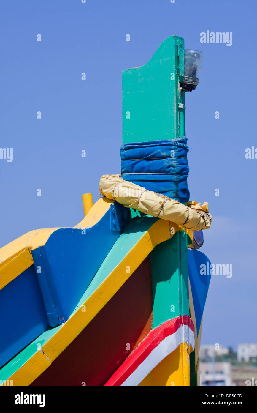 Traditional luzzu fishing boat in Marsaxlokk harbour Stock Photo - Alamy