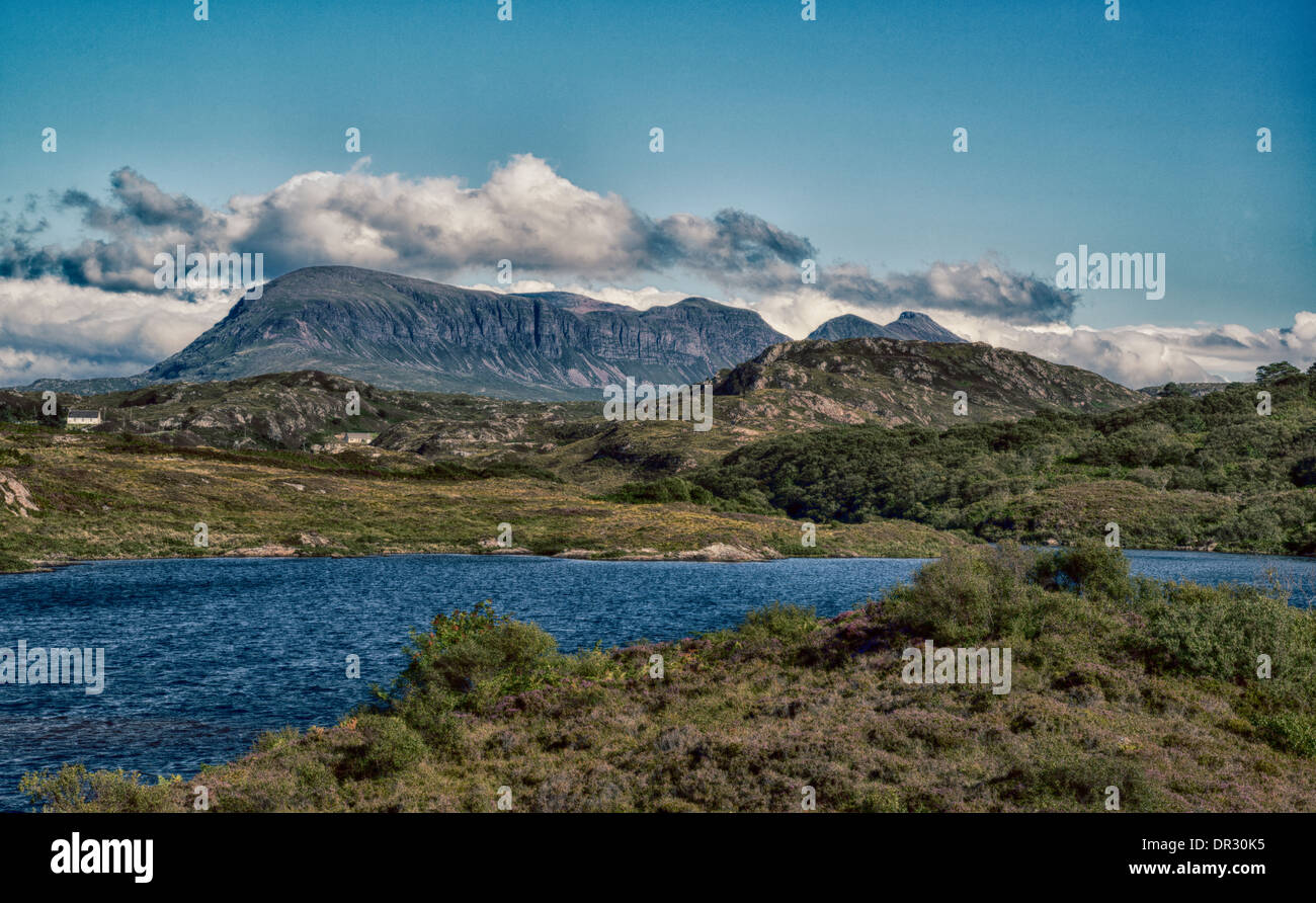 View of the mountain Quinag in Sutherland, in the Scottish Highlands ...