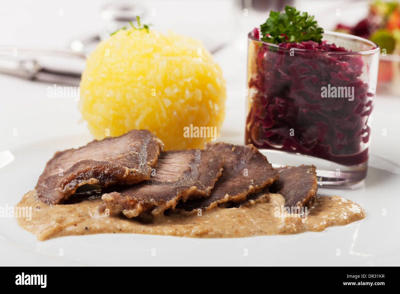 Bavarian sauerbraten marinated beef speciality hi-res stock photography ...