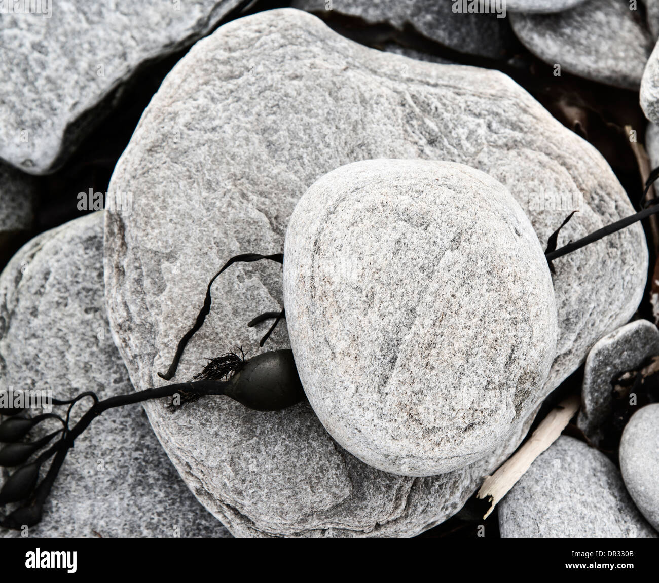 Small Stack of Pebbles and Seaweed on the Beach at Ardmair, Scottish ...