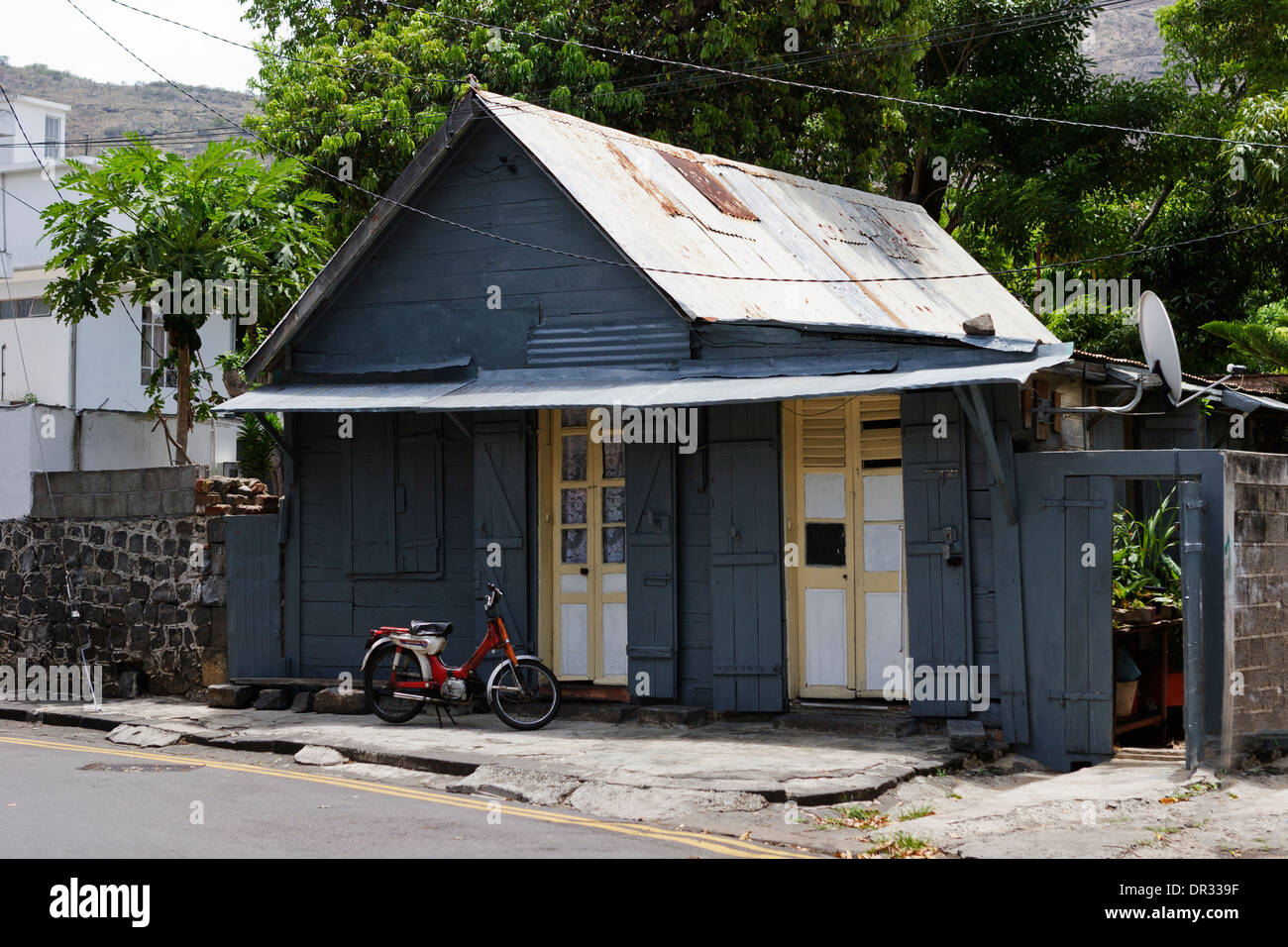 An old corrugated tin roof Mauritian house, Port Louis, Mauritius Stock ...