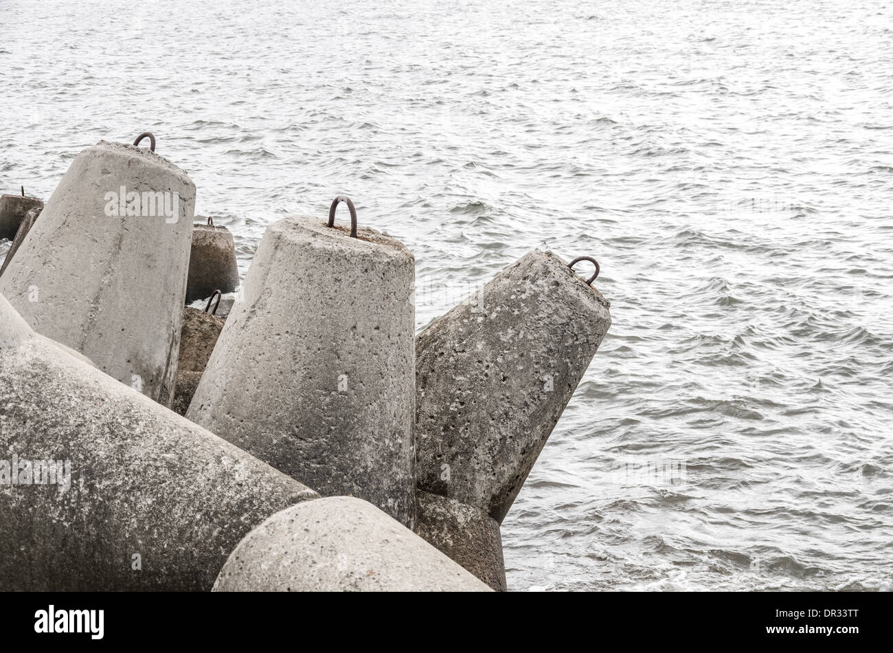 Seaside breakwater tetrapod with concrete blocks for embankment ...