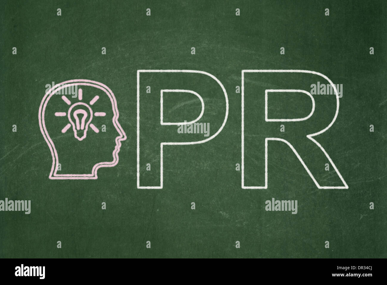 Advertising concept: Head With Lightbulb and PR on chalkboard ...