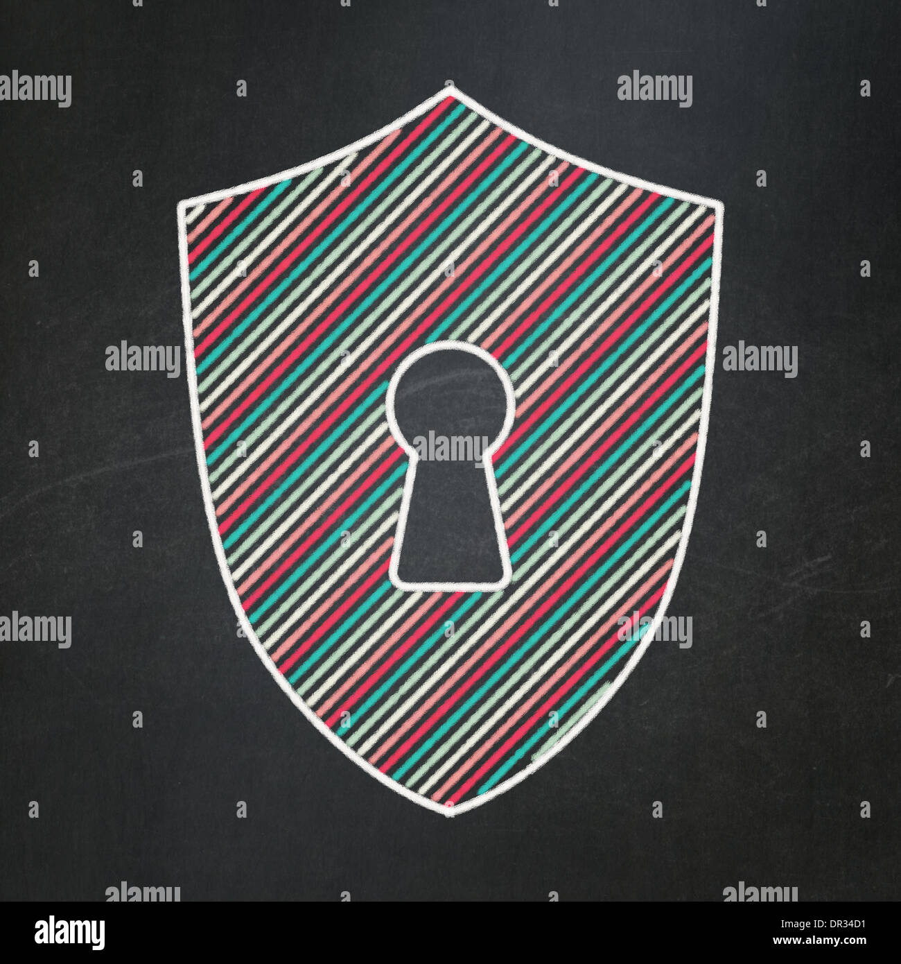 Privacy concept: Shield With Keyhole on chalkboard background Stock ...