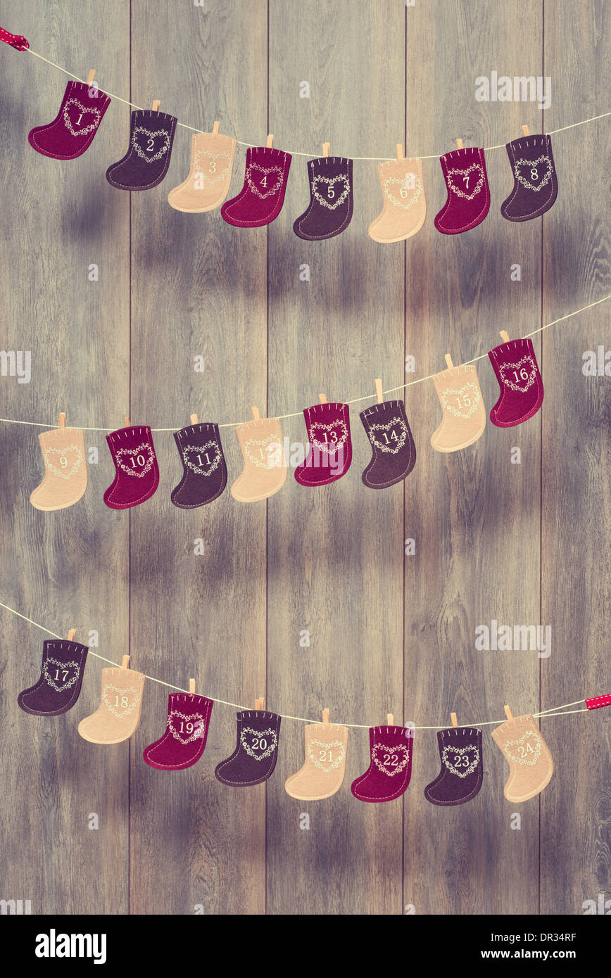 Christmas stocking advent calendar with vintage filter effect Stock ...