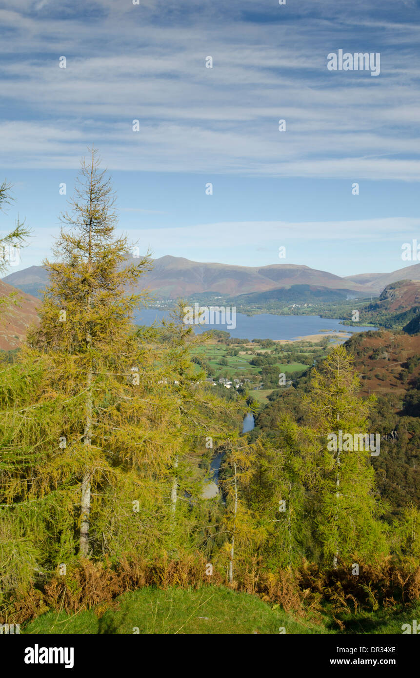 View north from the top of Castle Crag to Derwent Water. Cumbria, The ...