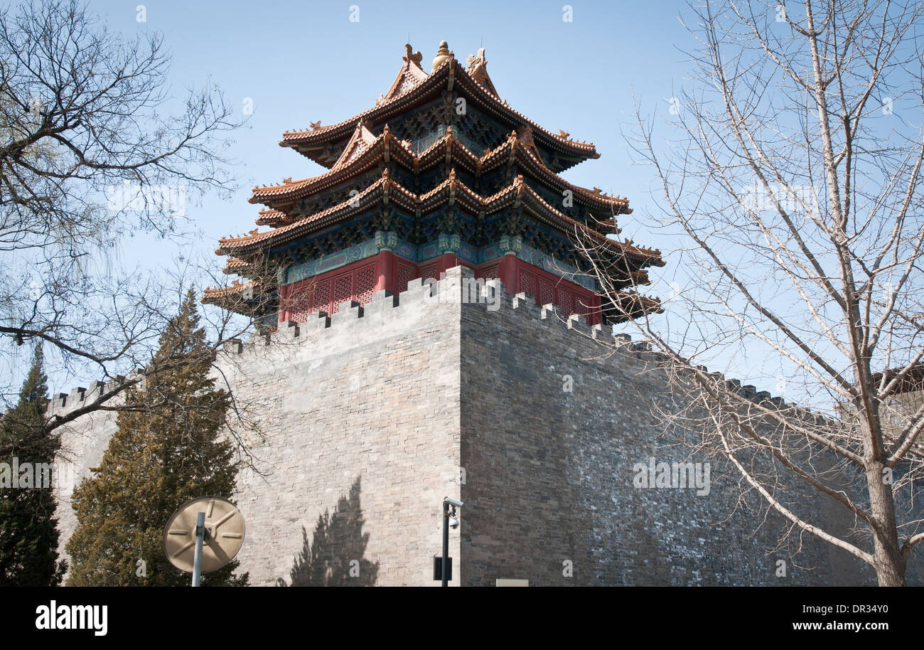 The walls with watchtower building in Forbidden City, Beijing, China ...