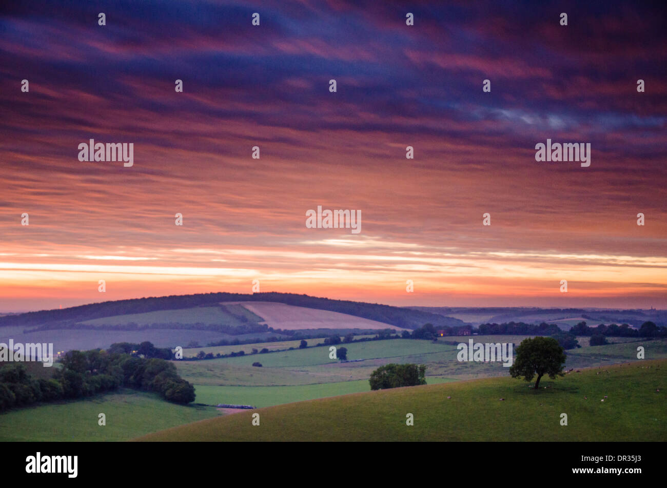 Old Winchester Hill, Hampshire, during an extremely stunning sunset ...