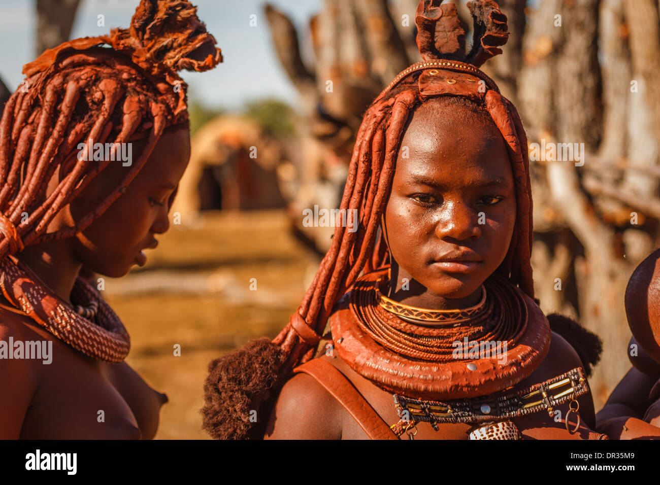 Close up of Himba woman's traditional hairstyle and jewelry in ...