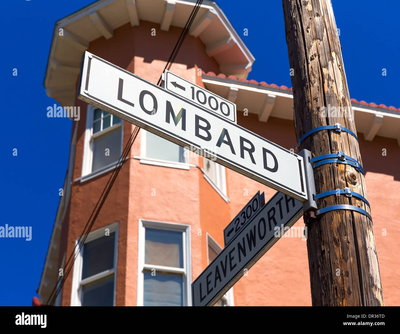 San francisco Lombard Street sign with Leavenworth California USA Stock ...