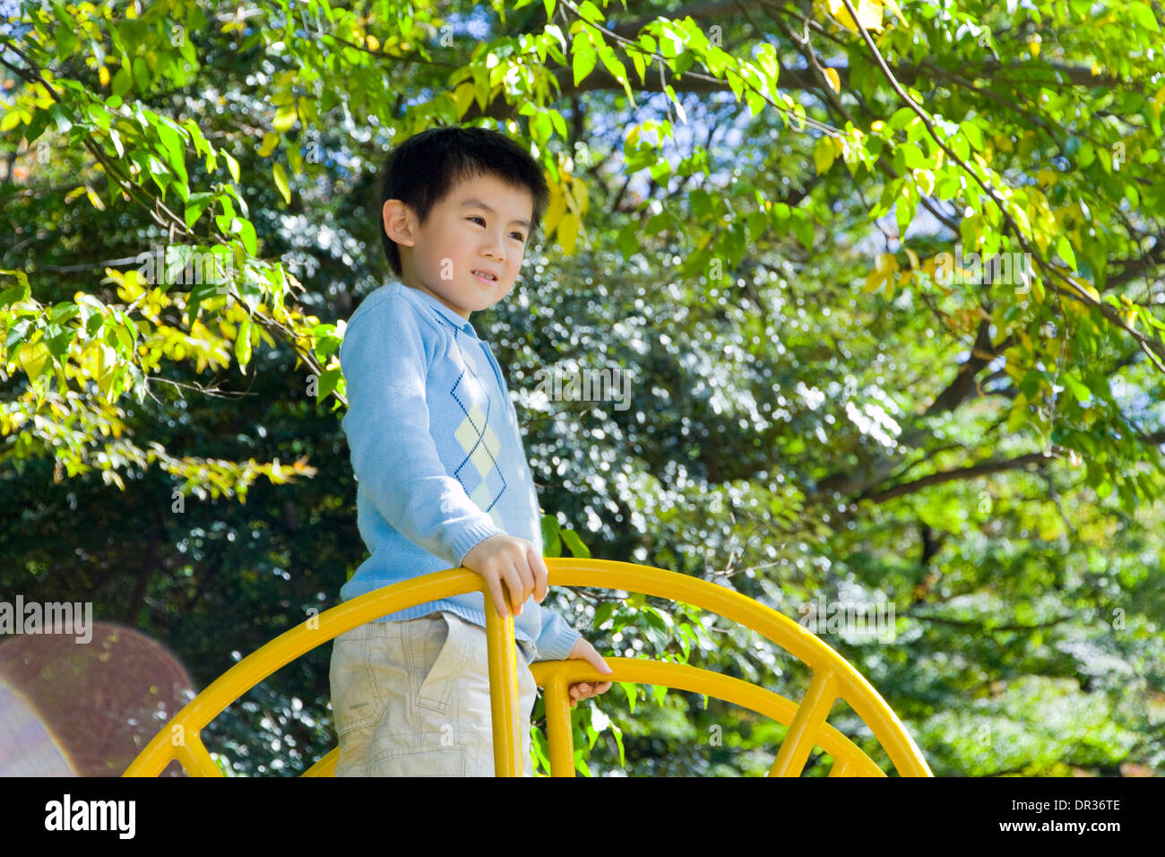 Boy playing in playground Stock Photo - Alamy