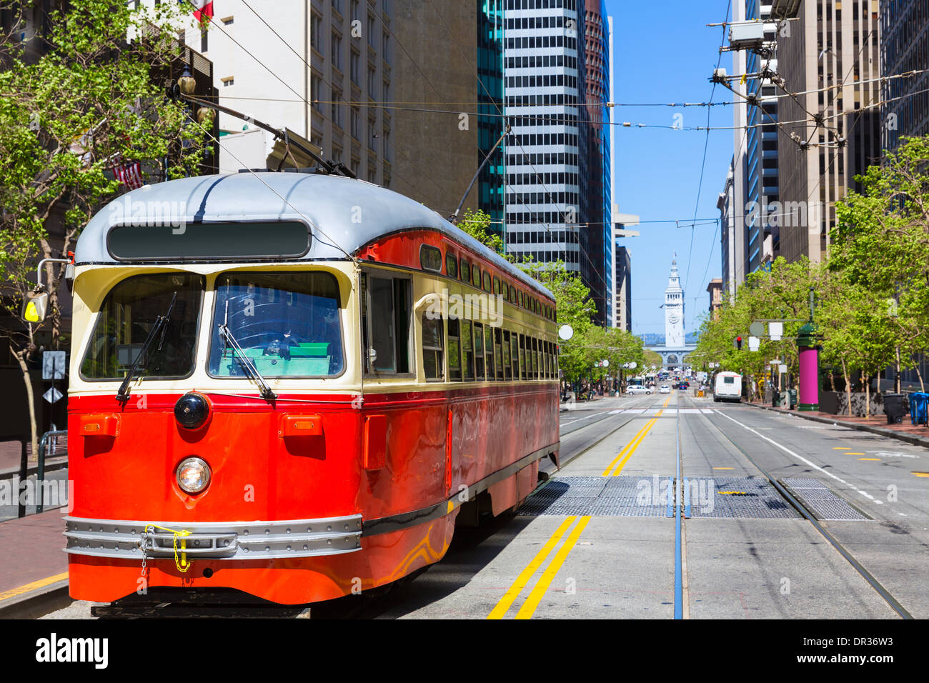San Francisco Cable car Tram in Market Street downtown California USA ...