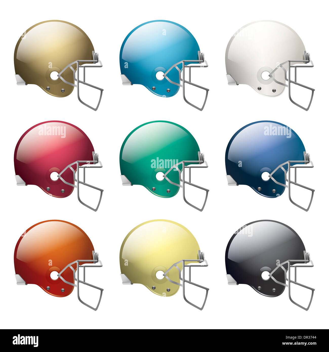 A set of American football helmets in different colors Stock Photo - Alamy