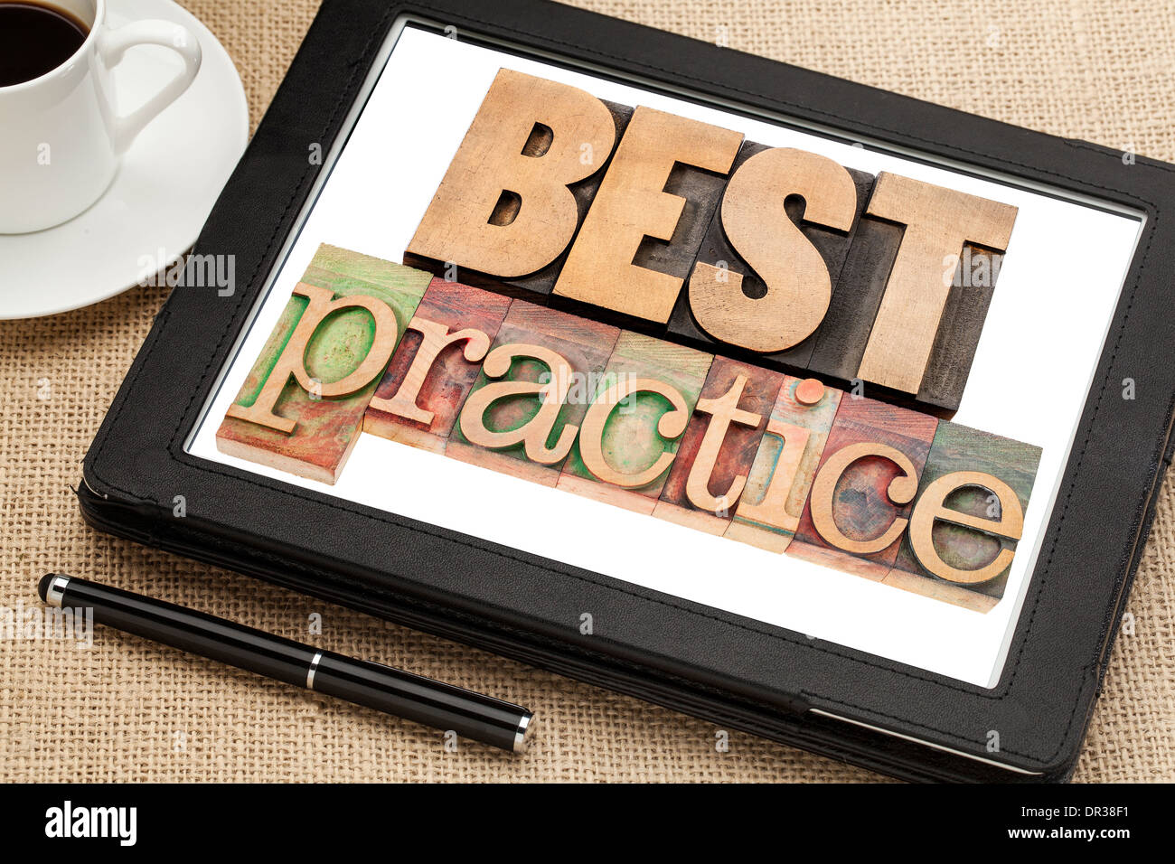 best practice - isolated words in vintage letterpress wood type on ...