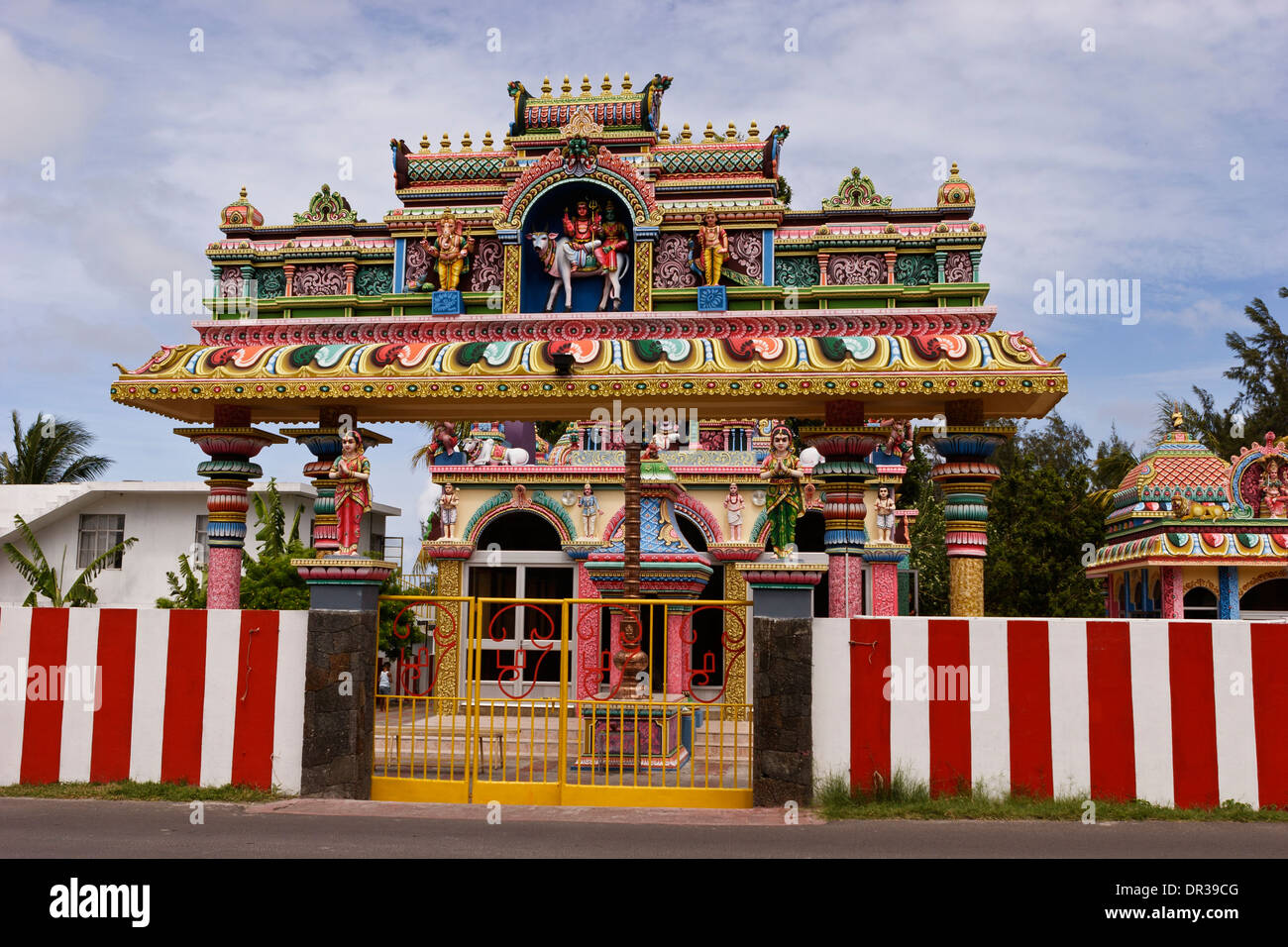 A colourful Hindu Temple with figurines near Cap Malheureux, Mauritius ...