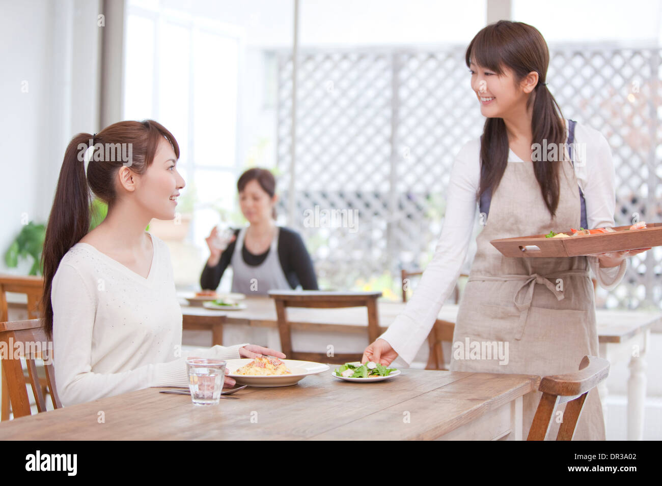Waitress serving customer at café Stock Photo - Alamy