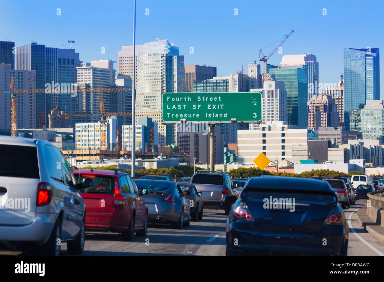 San Francisco city traffic in rush hour with downtown skyline ...