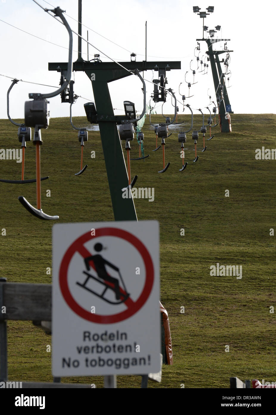 Hinterzarten, Germany. 18th Jan, 2014. A sign reads 'No toboggan!' at a ...