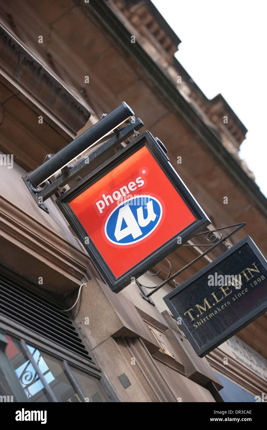 Phones 4u mobile phone high street retailer sign, Glasgow High Street UK Stock Photo - Alamy