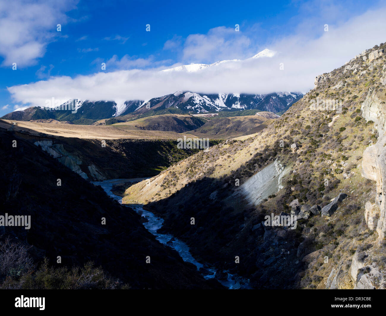 View of the Torlesse Range from the Cave Stream overlook along Highway ...