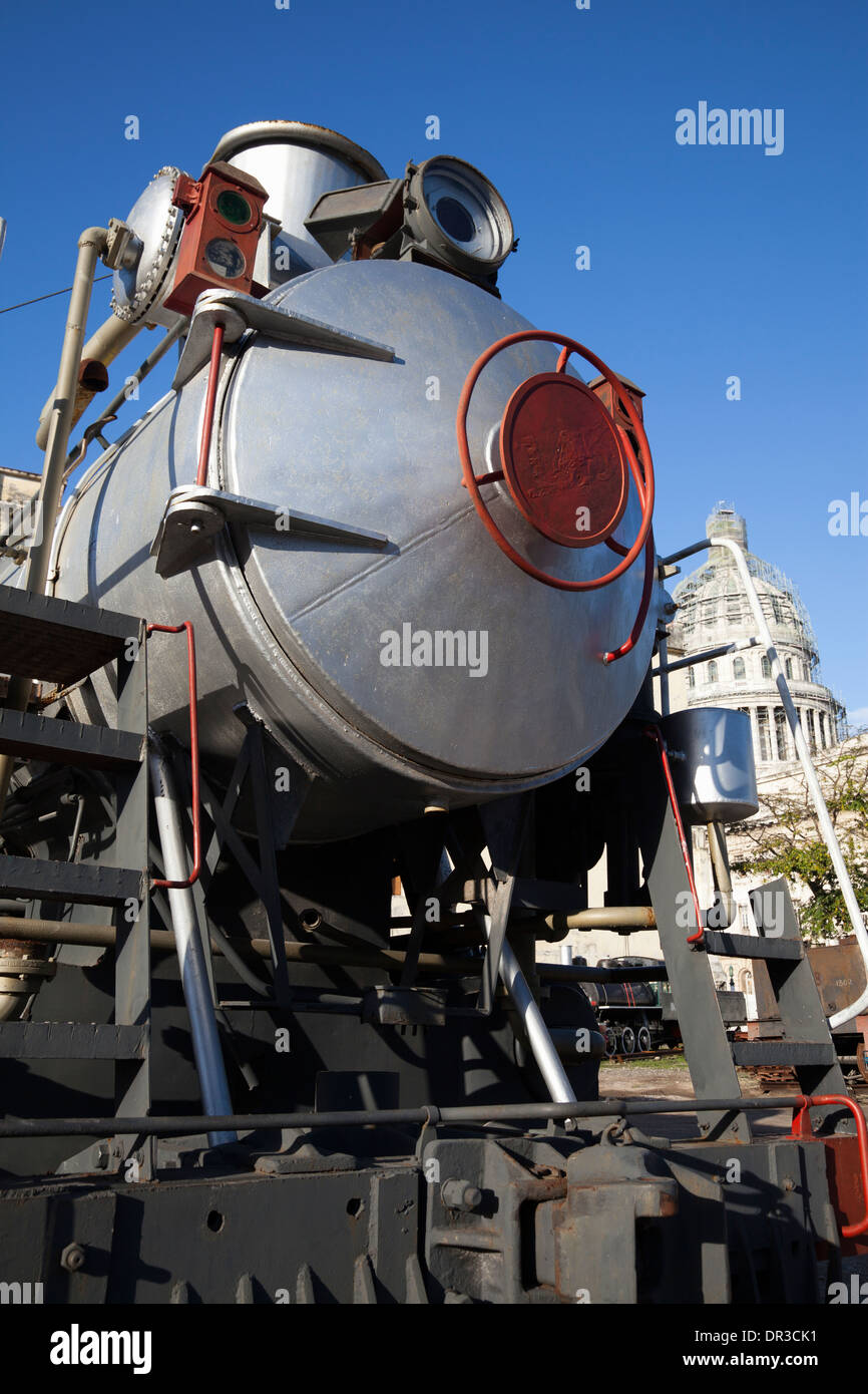 Vintage American built steam locomotive at railway museum Havana, Cuba ...