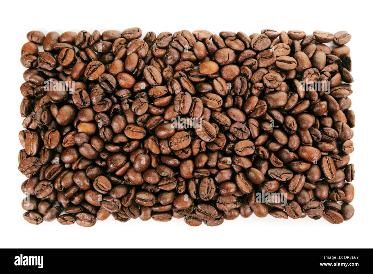 A rectangular shape created with coffee beans on a white background ...
