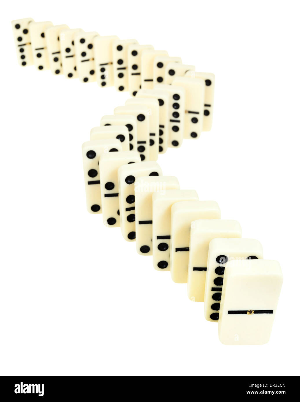 winding line from domino tiles isolated on white background close up ...