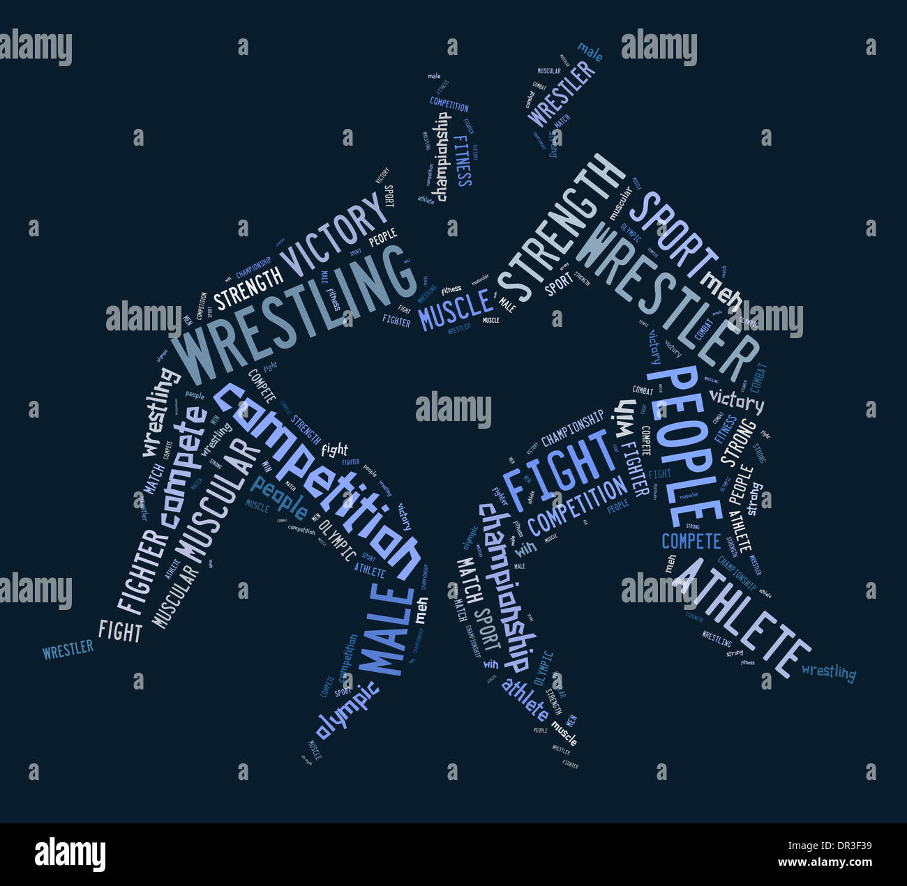 wrestling word cloud with blue wordings on blue background Stock Photo ...